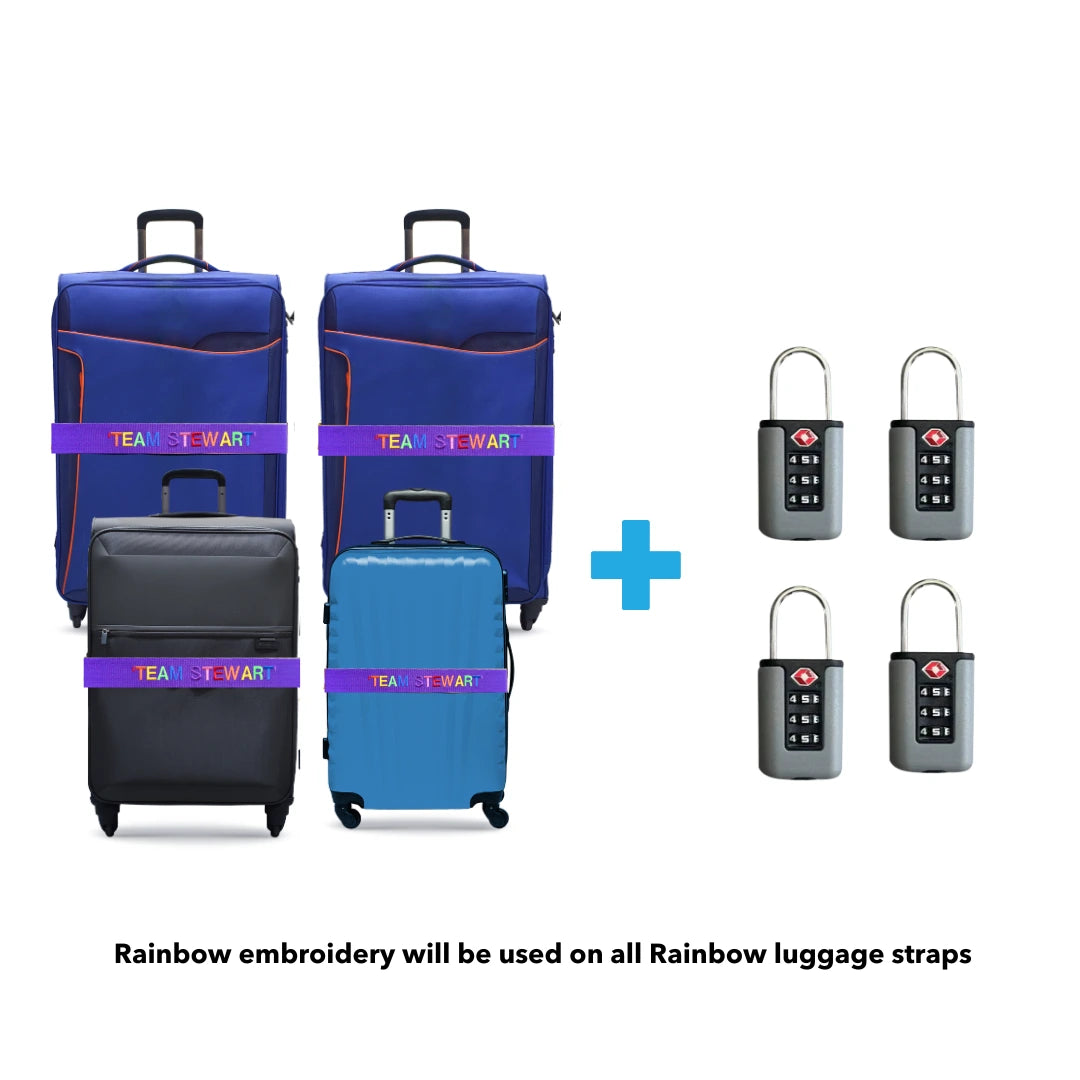 Family Pack: Personalised Luggage Straps & TSA Locks for 4 | Luggage Straps