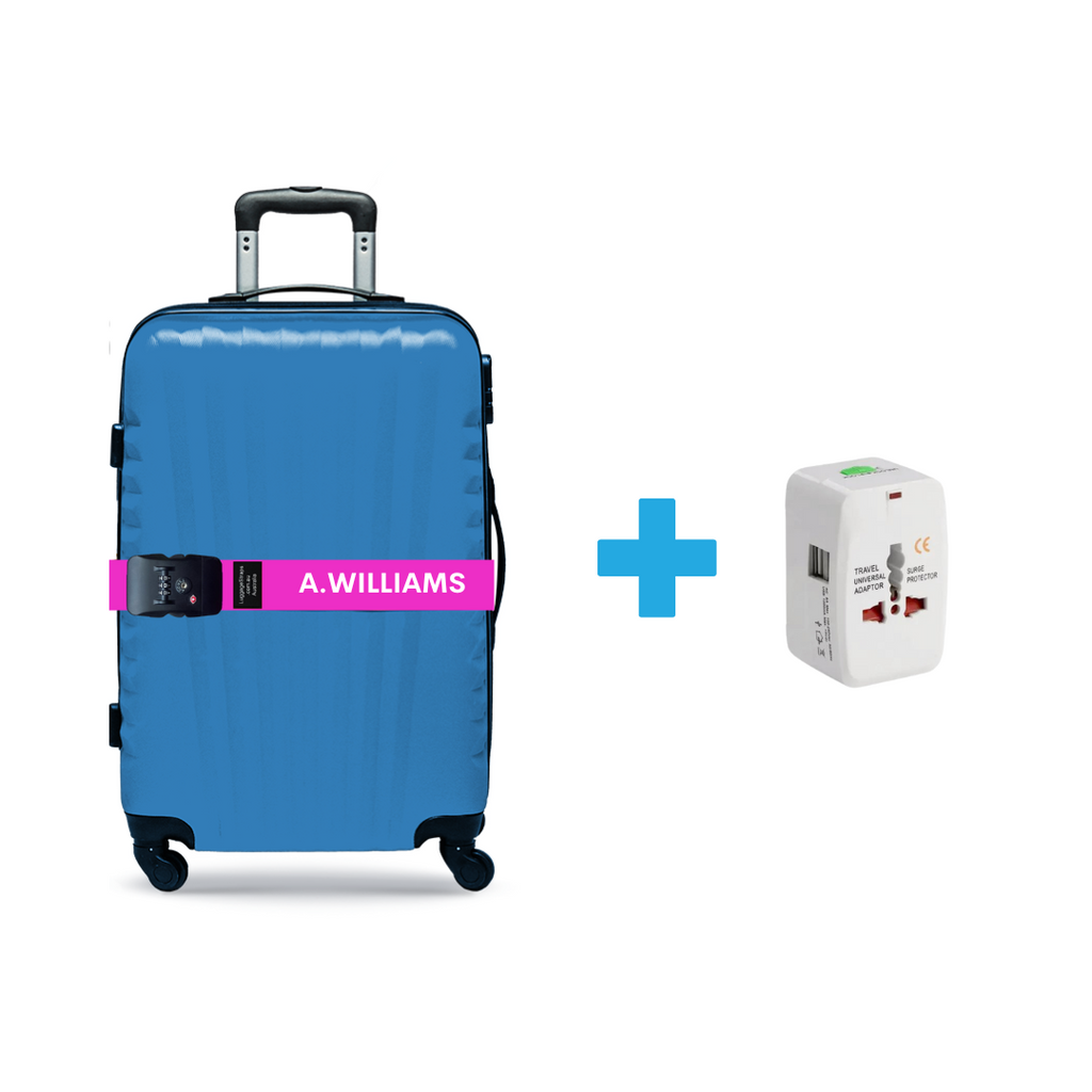 Custom TSA Lockable Luggage Strap & Universal Adapter Combo | Secure ...