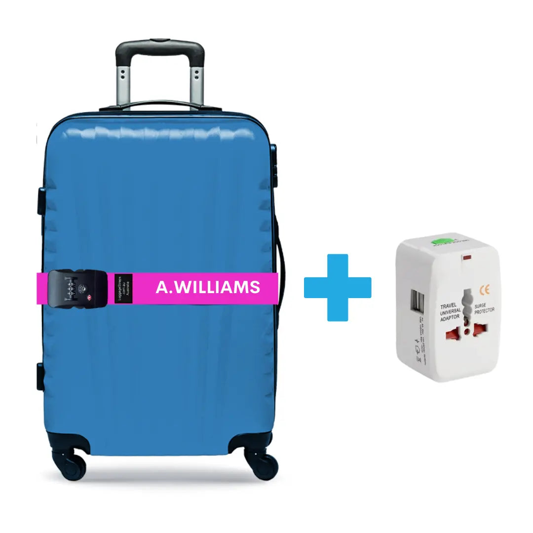 Custom TSA Lockable Luggage Strap & Universal Adapter Combo | Secure ...